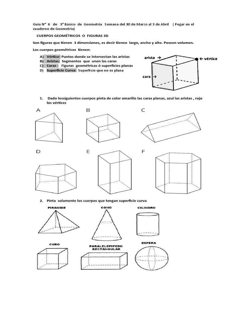 Guía de Geometría 3D para 3° Básico | PDF | Métodos y materiales de ...