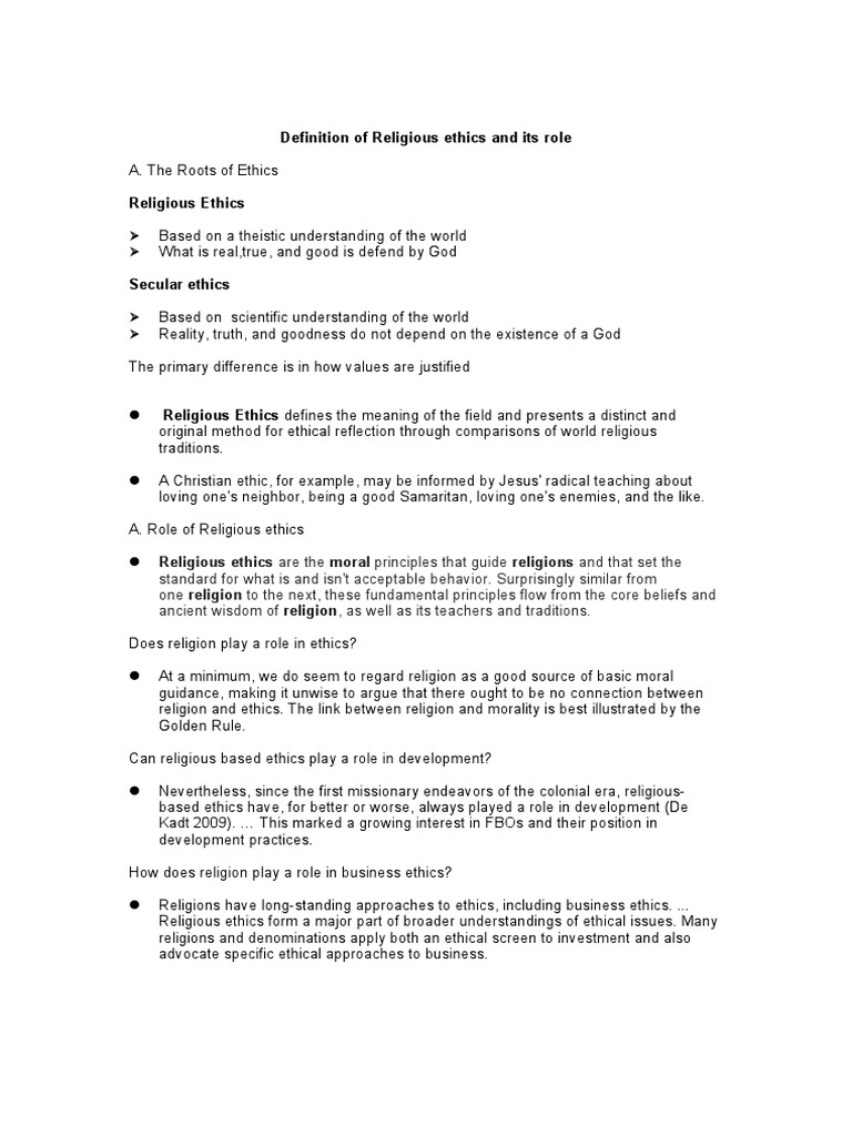 Definition of Religious Ethics and Its Role | PDF | Ethics In Religion ...