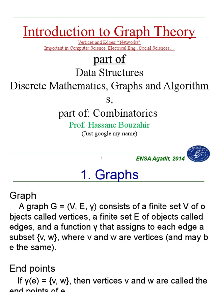 ENSA Agadir Hassane Bouzahir Chapter 1 - Graphs | Download Free PDF | Vertex (Graph Theory ...