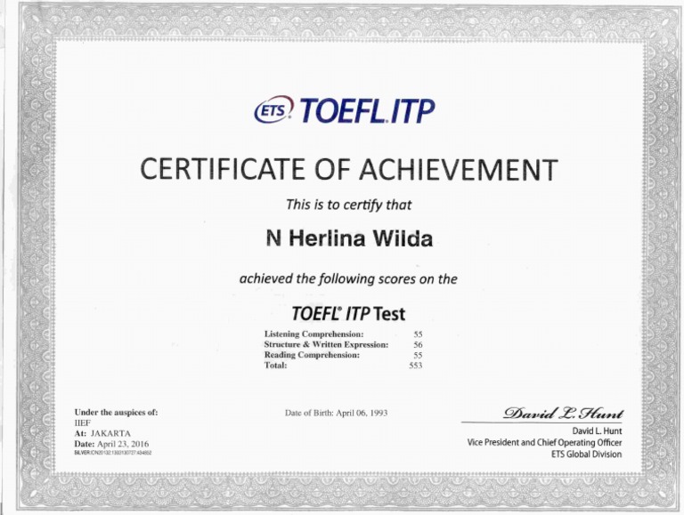 Scan Sertifikat TOEFL ITP | PDF