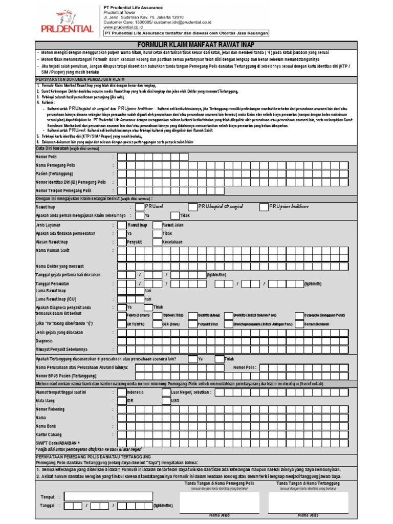 Form Klaim Manfaat Rawat Inap Dan SK Pemberian Rekam Medis TERBARU | PDF