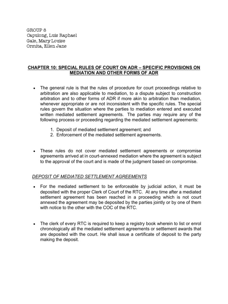 Chapter 10: Special Rules of Court On Adr - Specific Provisions On ...