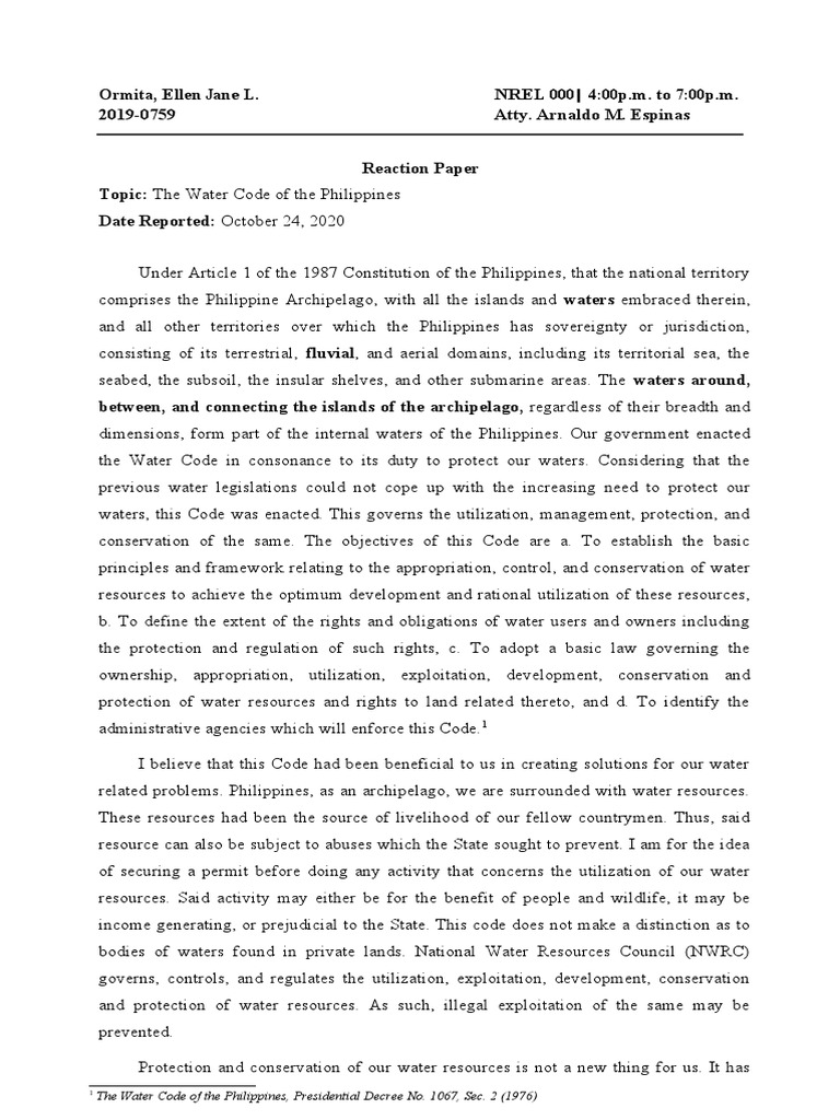 The Water Code of The Philippines, Presidential Decree No. 1067, Sec. 2 ...