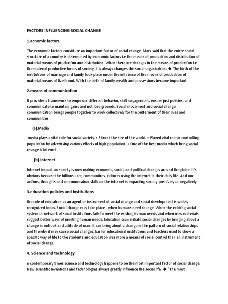 Factors Influencing Social Change 1.ecnomic Factors: (A) .Media | PDF ...