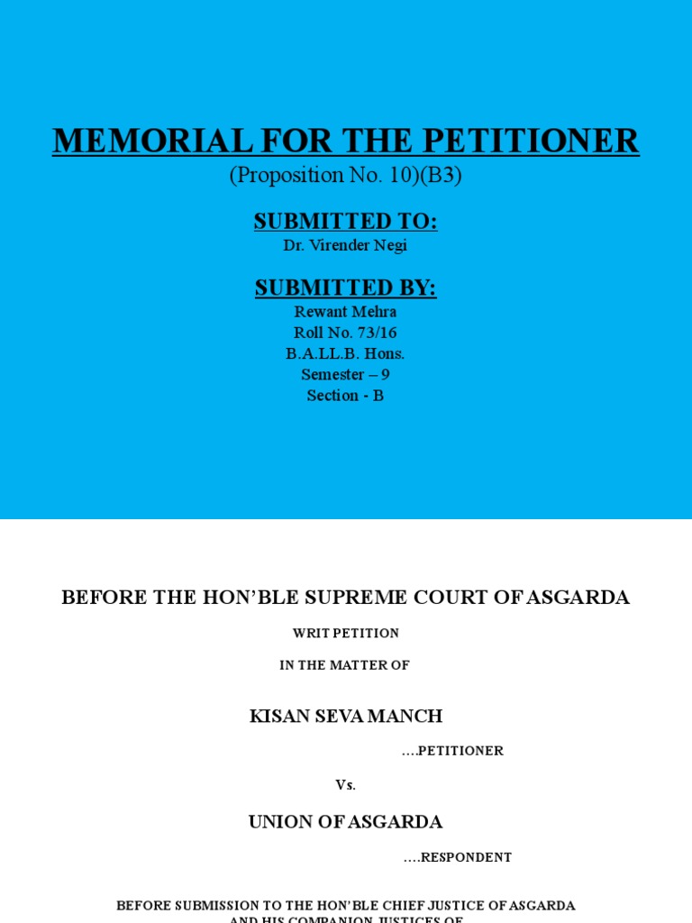 Memorial For The Petitioner: (Proposition No. 10) (B3) | PDF | Eminent ...