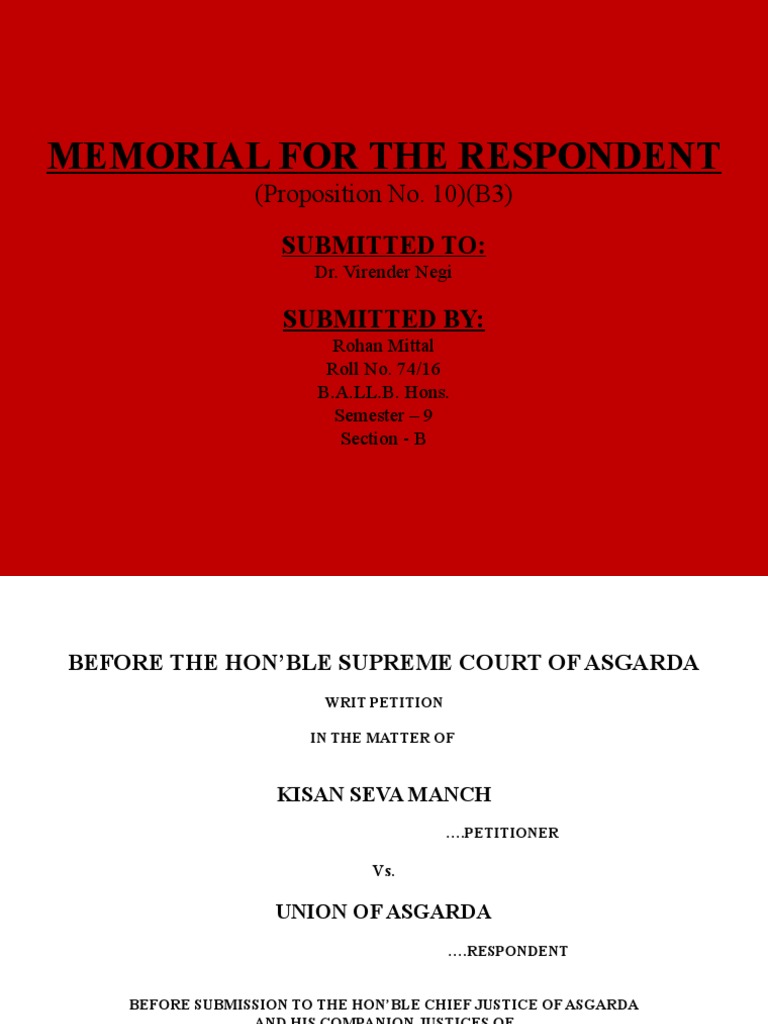 Memorial For The Respondent | PDF | Eminent Domain | Supreme Court Of India