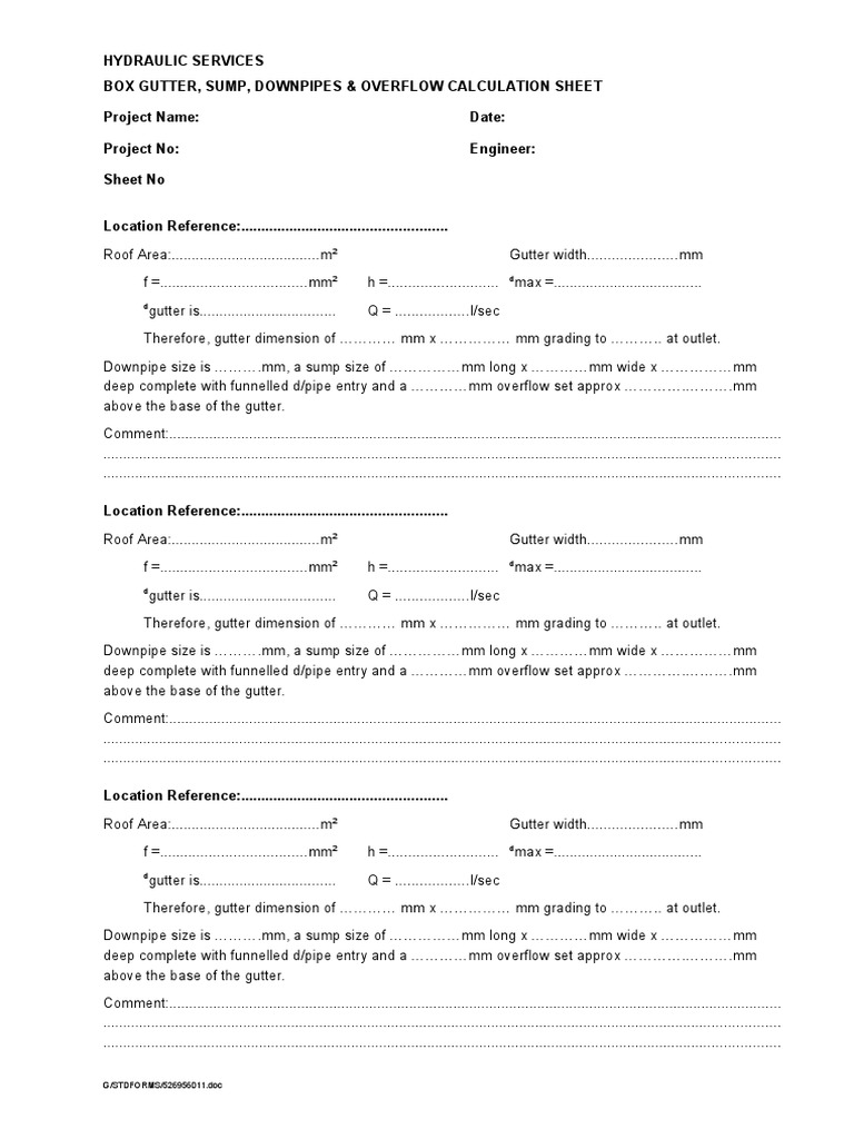 Box Gutter Calulation Sheet | Architectural Elements | Hydrology And ...