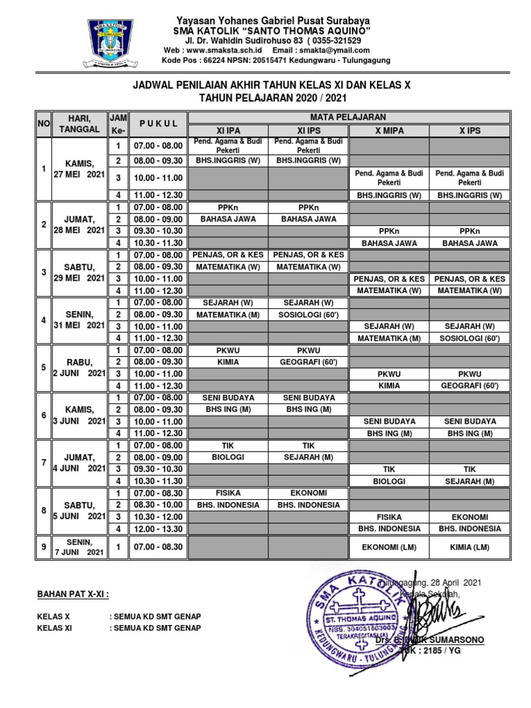 Jadwal Pat Kelas Xi - X 2021 | PDF