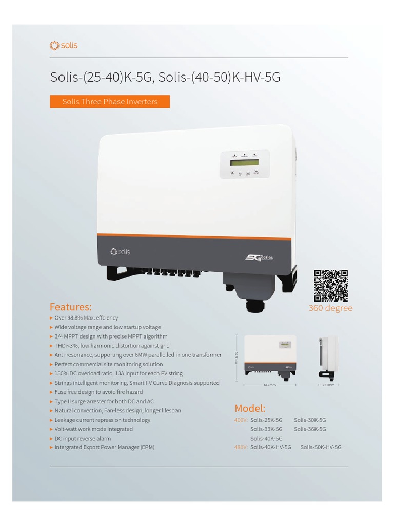 Inverter Solis Datasheet | PDF | Power Supply | Physical Quantities