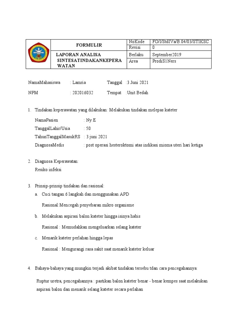 Prosedur Melepas Kateter Pasca Operasi | PDF