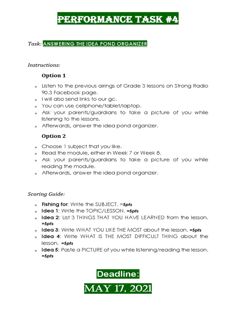 Performance Task #4: Deadline | PDF