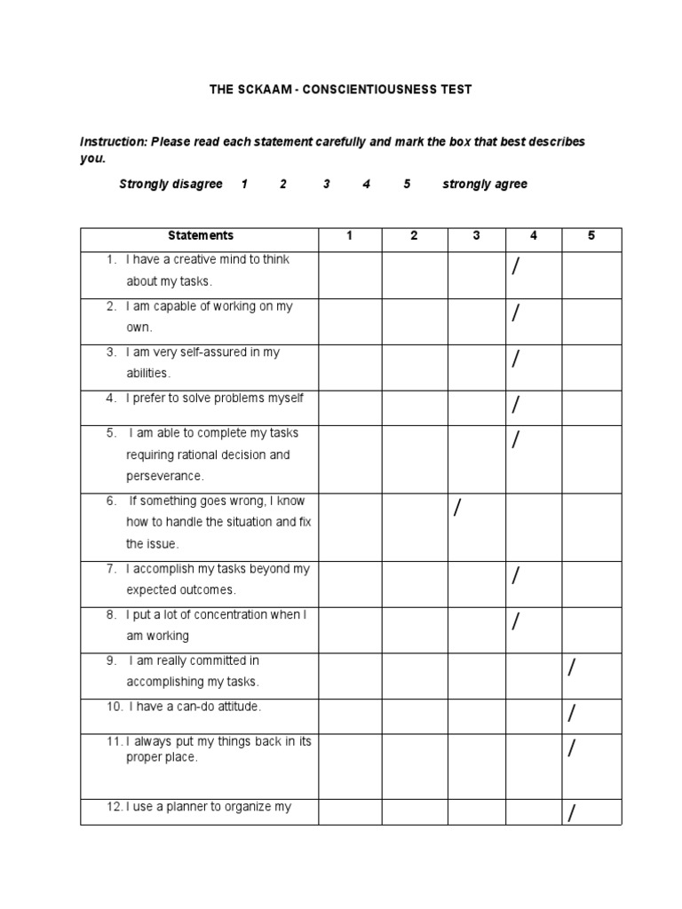 Revised Questionnaire - Conscientiousness Test 4 | PDF | Goal | Motivation