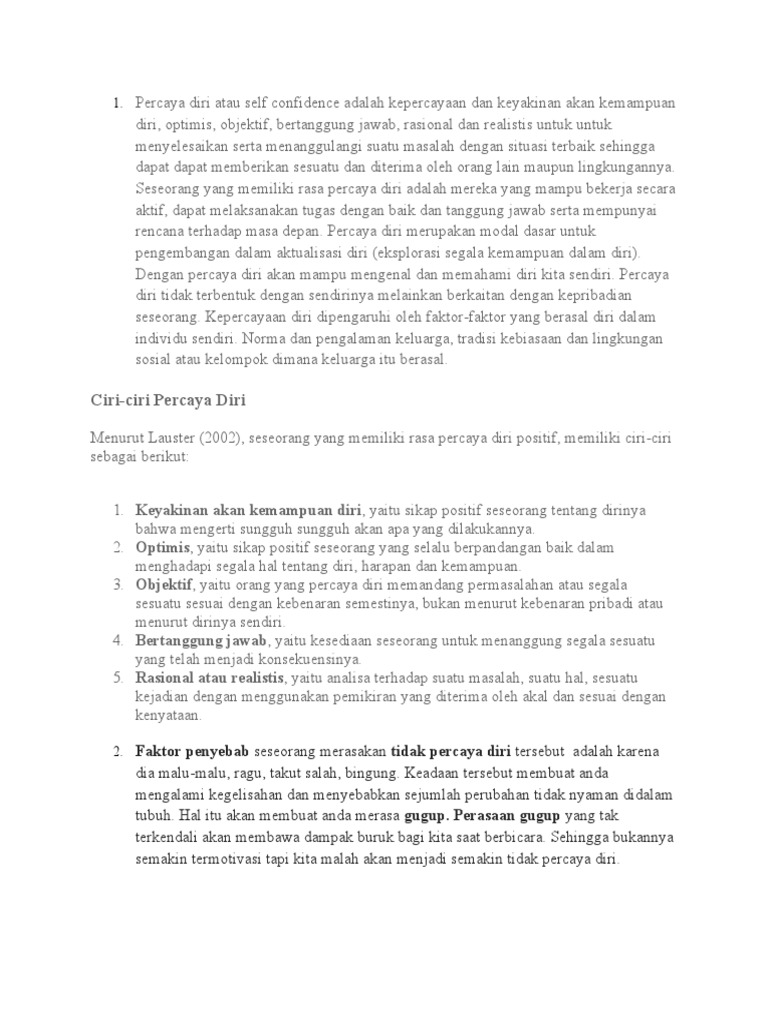 Percaya Diri Atau Self Confidence Adalah Kepercayaan Dan Keyakinan Akan ...