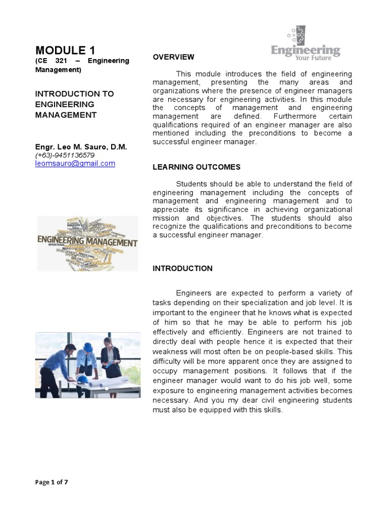 Module 1 - Intro To Engineering Management | PDF | Engineer | Engineering