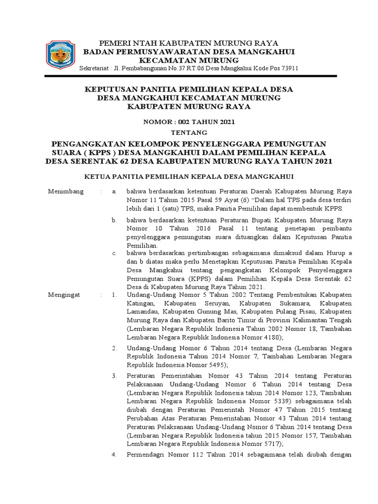 SK Pilkades MKH 2021 | PDF SK Pilkades MKH 2021 | PDF