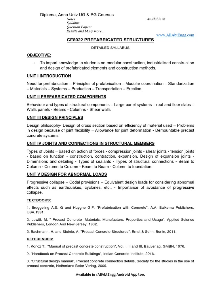 Prefabricated Structures Syllabus Overview | PDF | Precast Concrete | Beam (Structure)