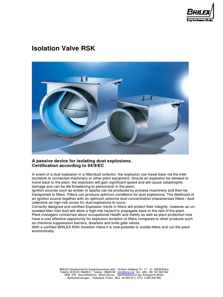 Isolation Valve RSK: A Passive Device For Isolating Dust Explosions ...