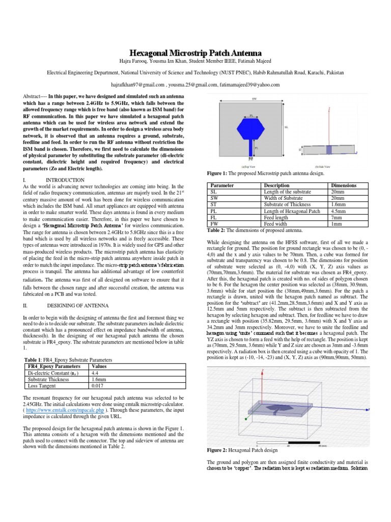 Hexagonal Microstrip Patch Antenna Design | PDF | Antenna (Radio ...