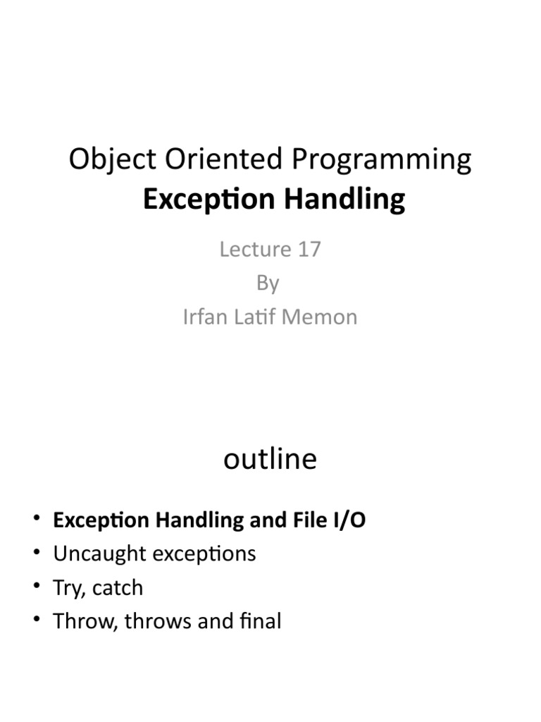 Lecture 17 Exception Handling | PDF | Java (Programming Language ... Lecture 17 Exception Handling | PDF | Java (Programming Language ...