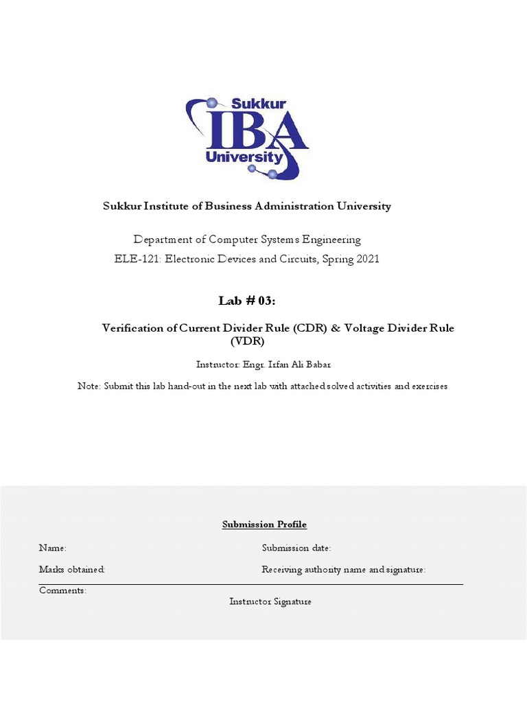 Lab # 3 Verifcation of CDR VDR | PDF | Electrical Network | Series And ...