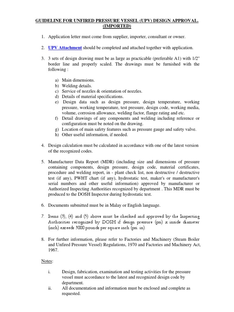 Guideline For Unfired Pressure Vessel (Upv) Design Approval (Imported ...