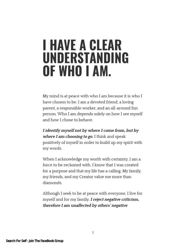 I Have A Clear Understanding Ofwhoiam | PDF | Human Nature ...