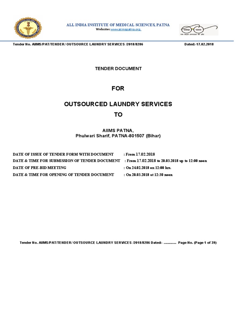 FOR Outsourced Laundry Services TO: Tender Document | PDF | Laundry ...