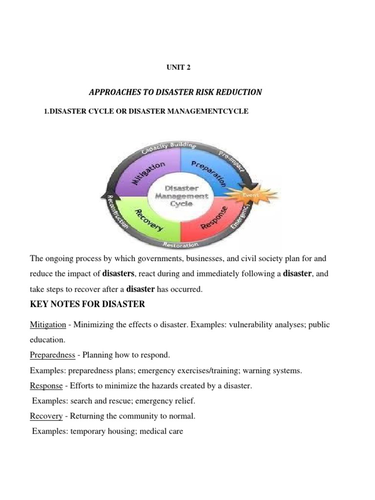 Approaches to Disaster Risk Reduction: The Disaster Cycle, Mitigation ...