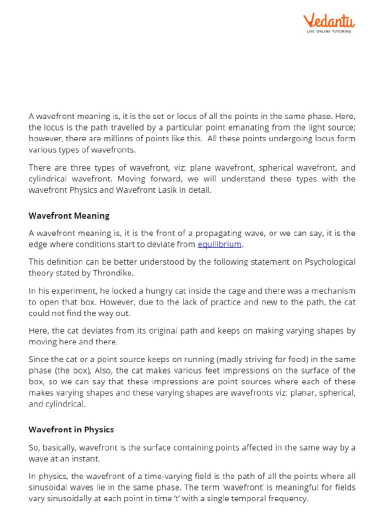 Wave Front - Meaning, Types, Examples and FAQs | PDF