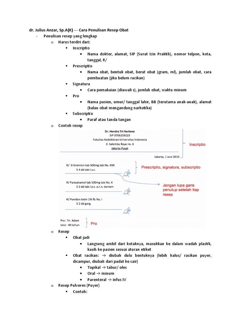 Dr. Julius Anzar, Sp.a (K) - Cara Penulisan Resep Obat | PDF