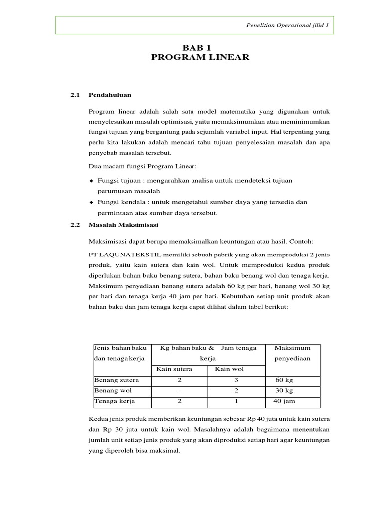 Program Linear untuk Optimisasi | PDF