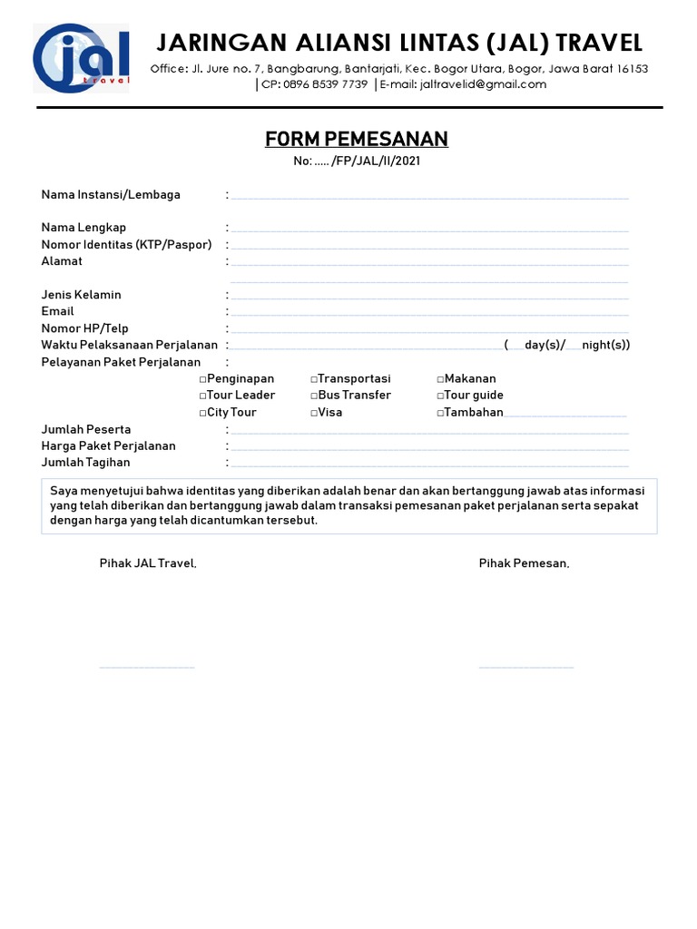 Form Pemesanan Jal Travel | PDF