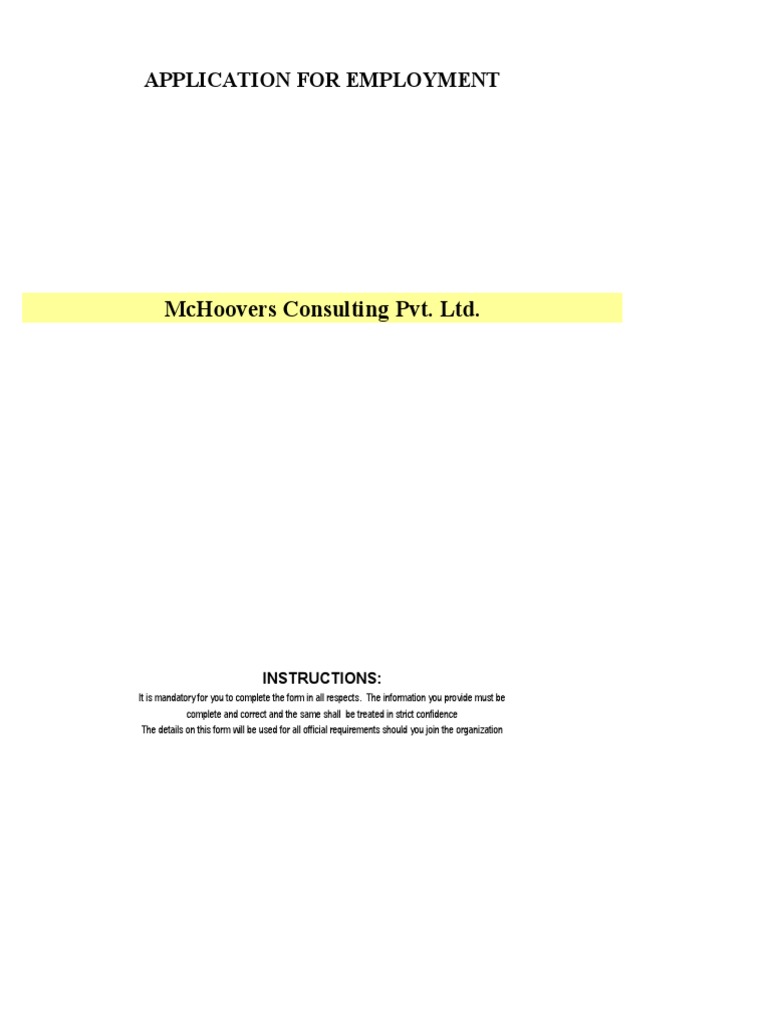 McHoovers Employment Application Form | PDF | Background Check | Employment