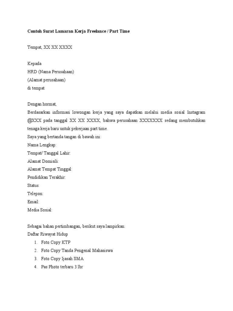 Contoh Surat Lamaran Kerja Part Time | PDF | Karier & Perkembangan