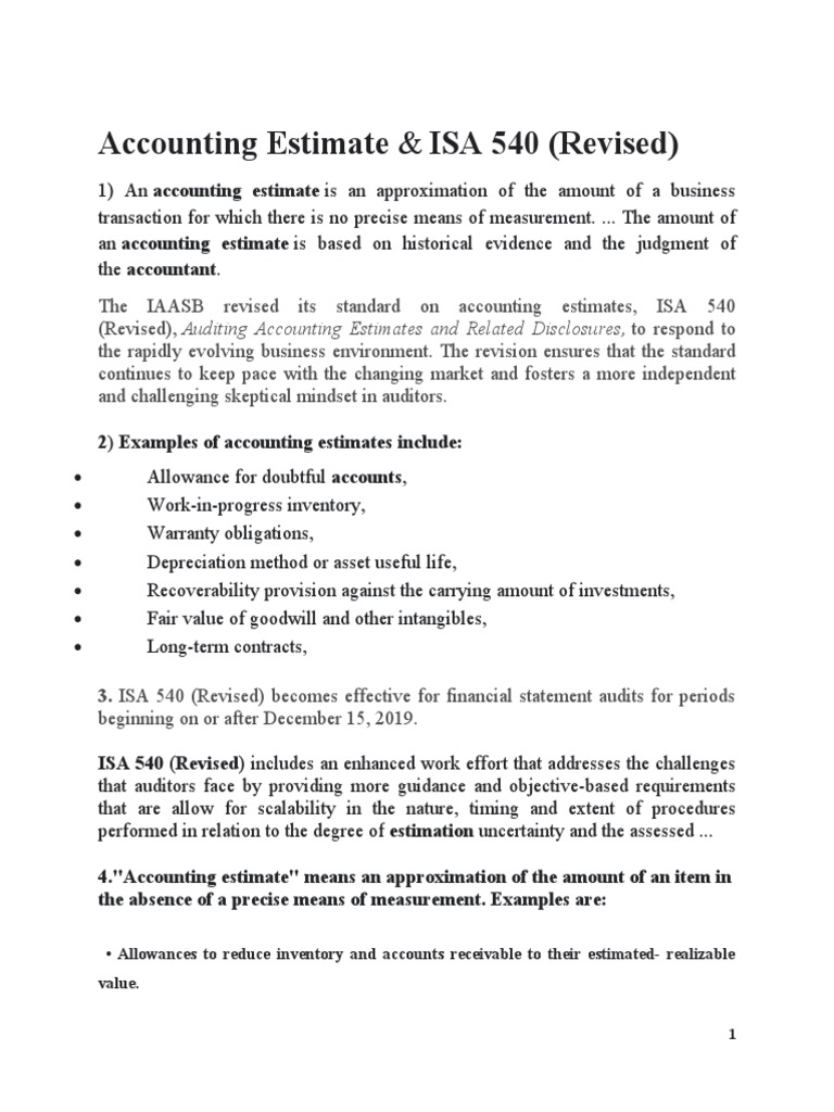 Auditing Accounting Estimates: Understanding the Revised ISA 540 ...