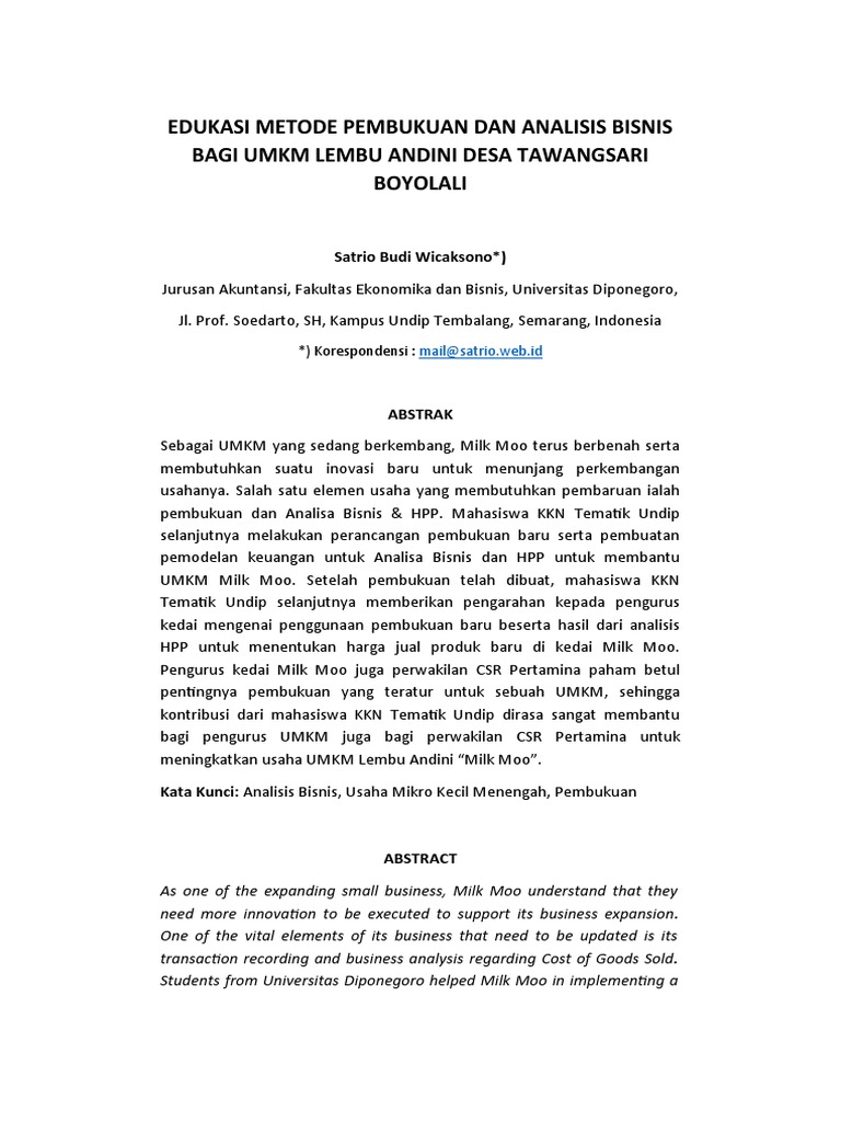 Contoh Artikel Publikasi KKN UNDIP FEB | PDF