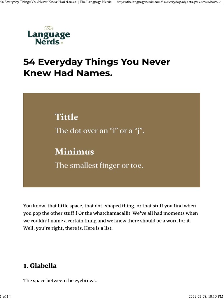 54 Everyday Things You Never Knew Had Names | PDF