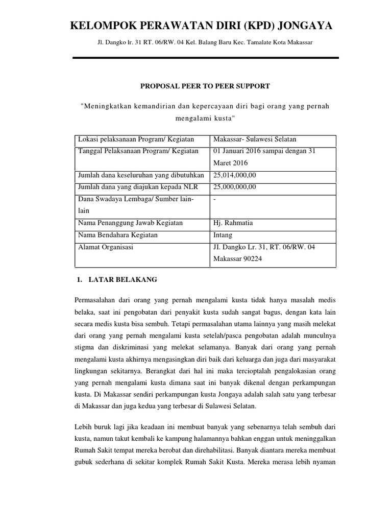 PROPOSAL PEER TO PEER SUPPORT KPD Komplit | PDF
