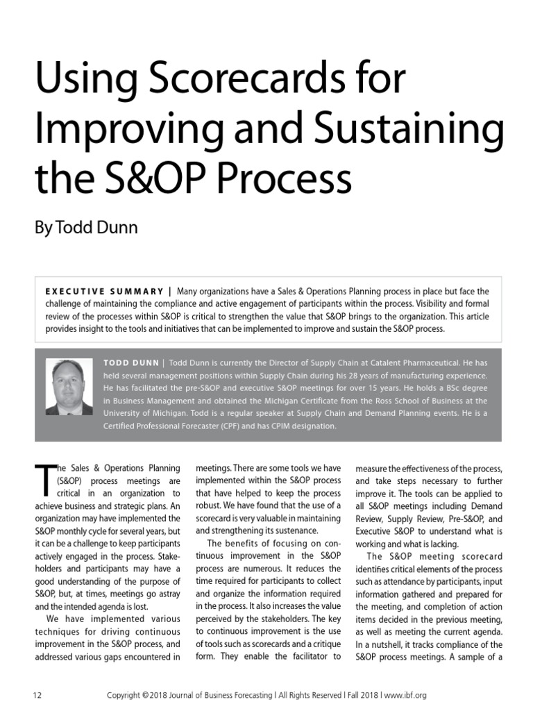 # (Article) Using Scorecards For Improving and Sustaining The S&OP ...
