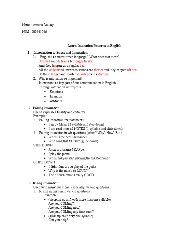Rangkuman Learn Intonation Pattern in English With Jennifer | PDF | Question | Linguistics