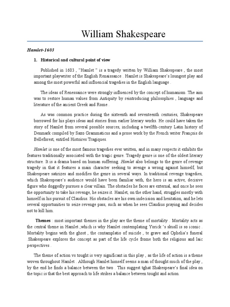 William Shakespeare: 1. Historical and Cultural Point of View | PDF ...