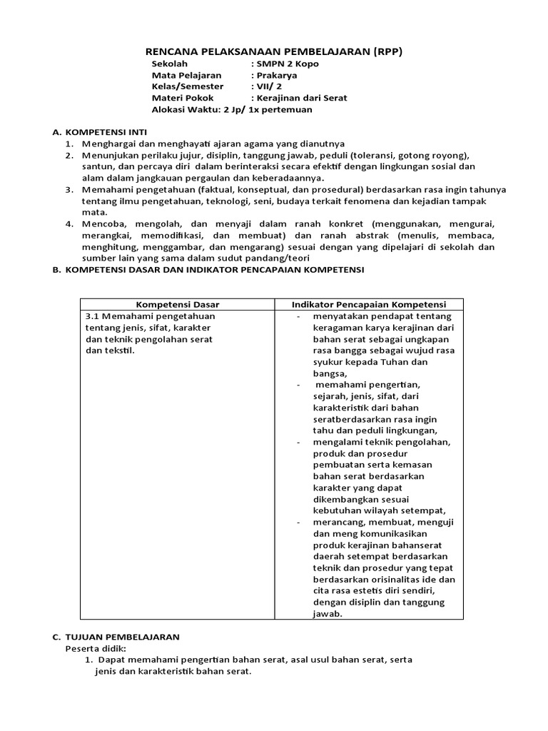 RPP DL Prakarya (Mimin) | PDF