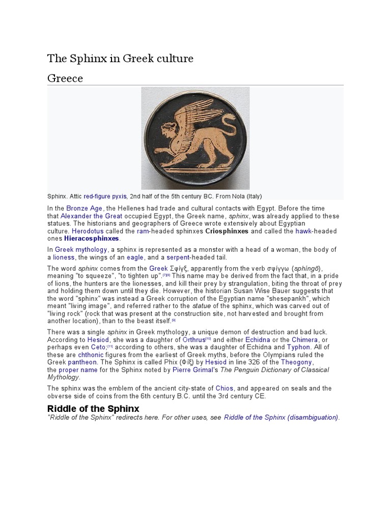 The Sphinx in Greek Culture | PDF | Sphinx | Mythology