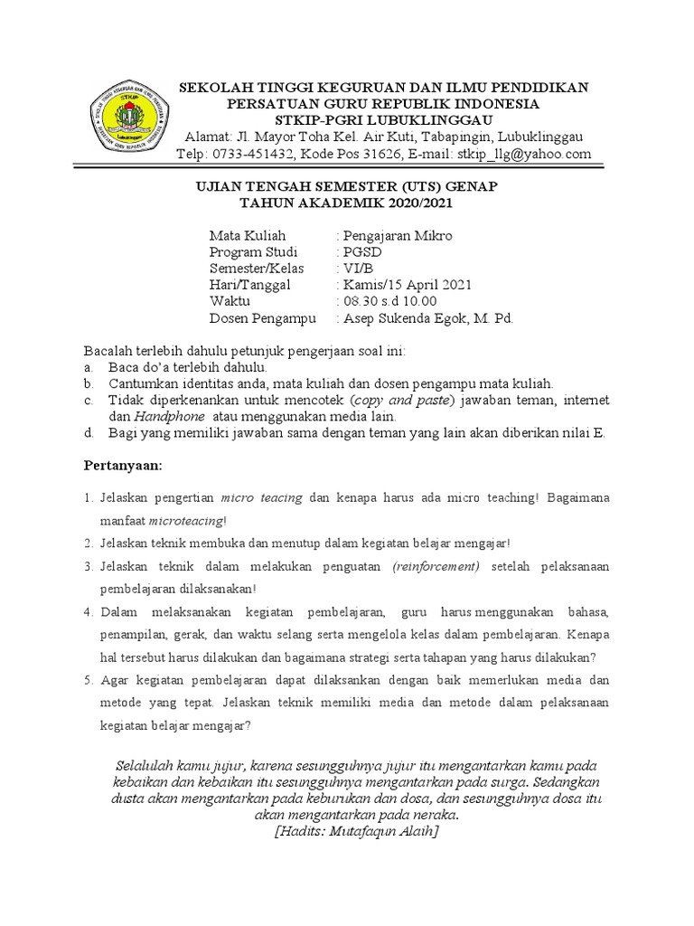Soal Uts Micro Teaching | PDF