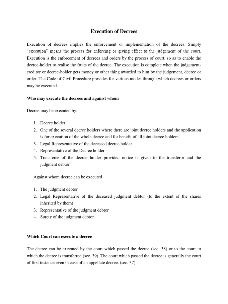 Execution of Decrees | PDF | Judgment (Law) | Decree