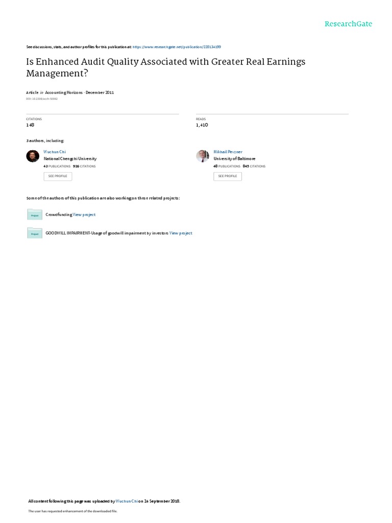 Is Enhanced Audit Quality Associated With Greater Real Earnings ...