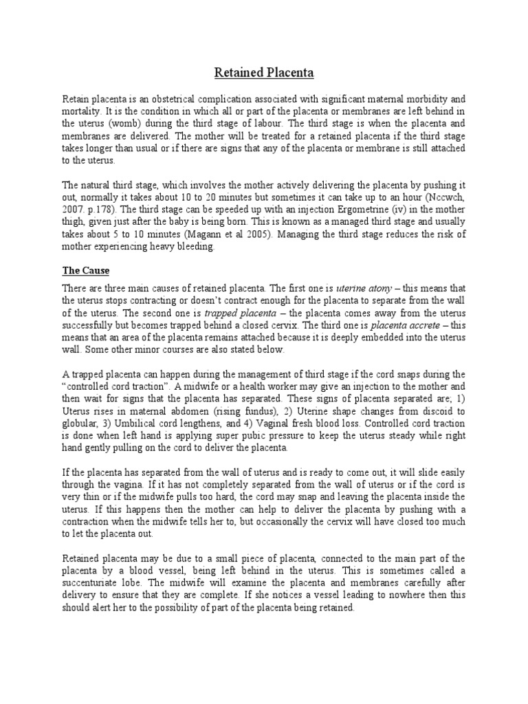 Understanding Retained Placenta Risks | PDF | Childbirth | Maternal Health