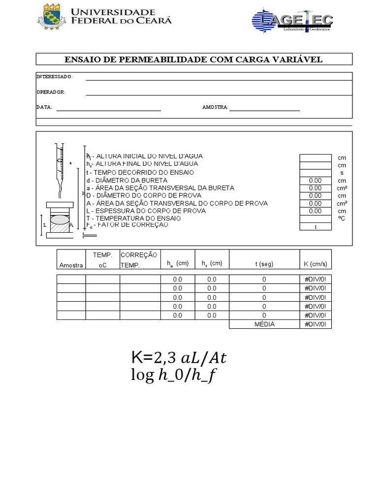 Permeabilidade Carga Constante | PDF | Física | Física