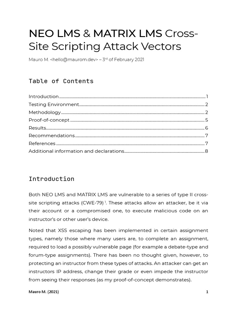 Paper - NEO LMS & MATRIX LMS XSS | PDF | Computer Programming ...