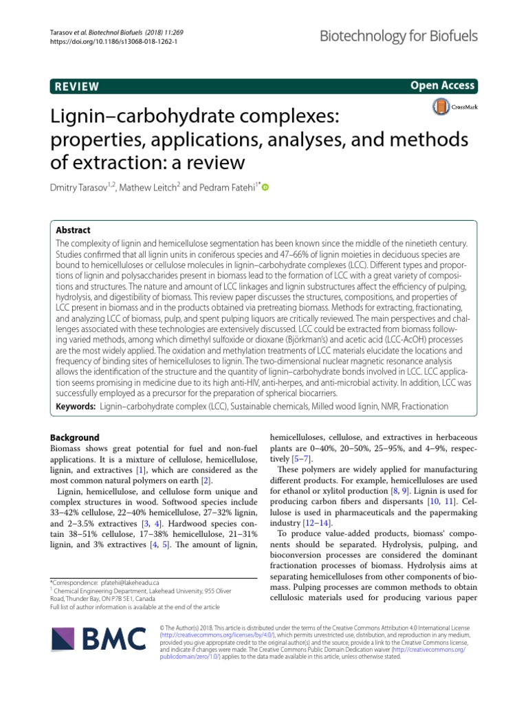 Lignin-Carbohydrate Complexes: Properties, Applications, Analyses, and Methods of Extraction: A ...